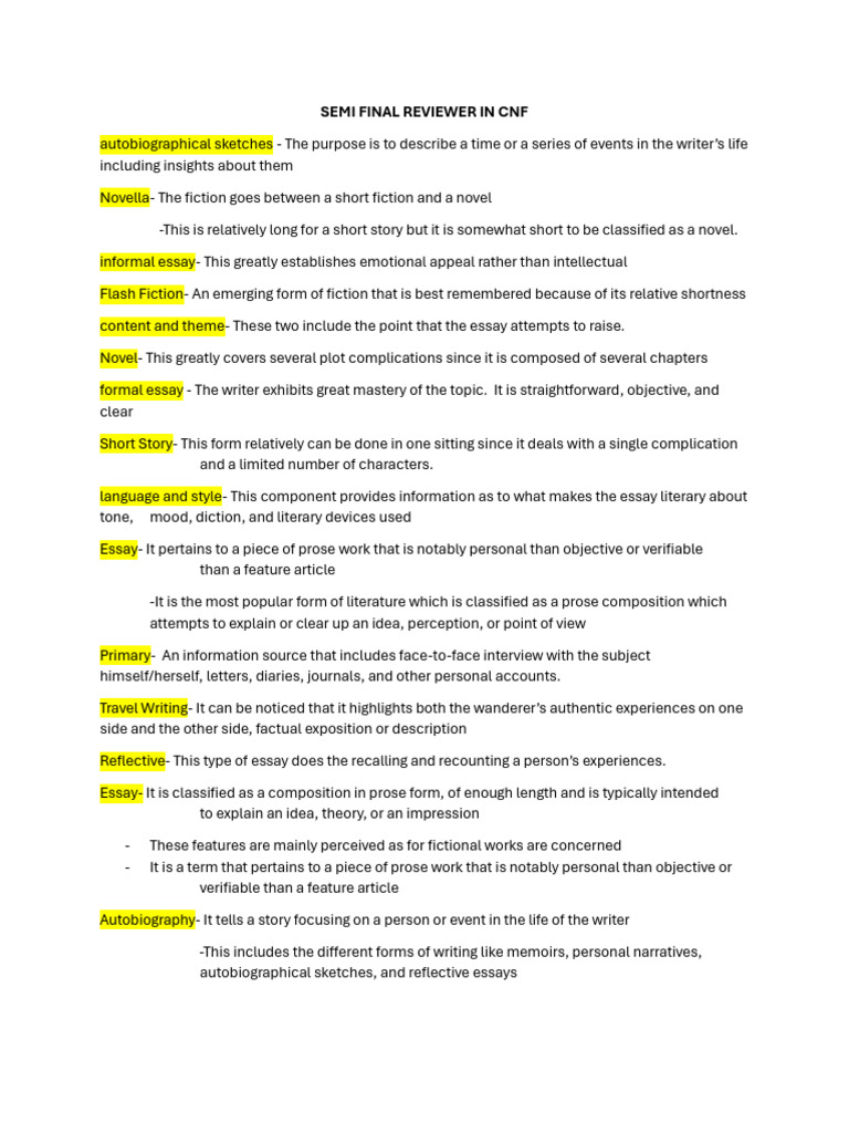 Semi Final Reviewer in CNF | PDF | Essays | Writers
