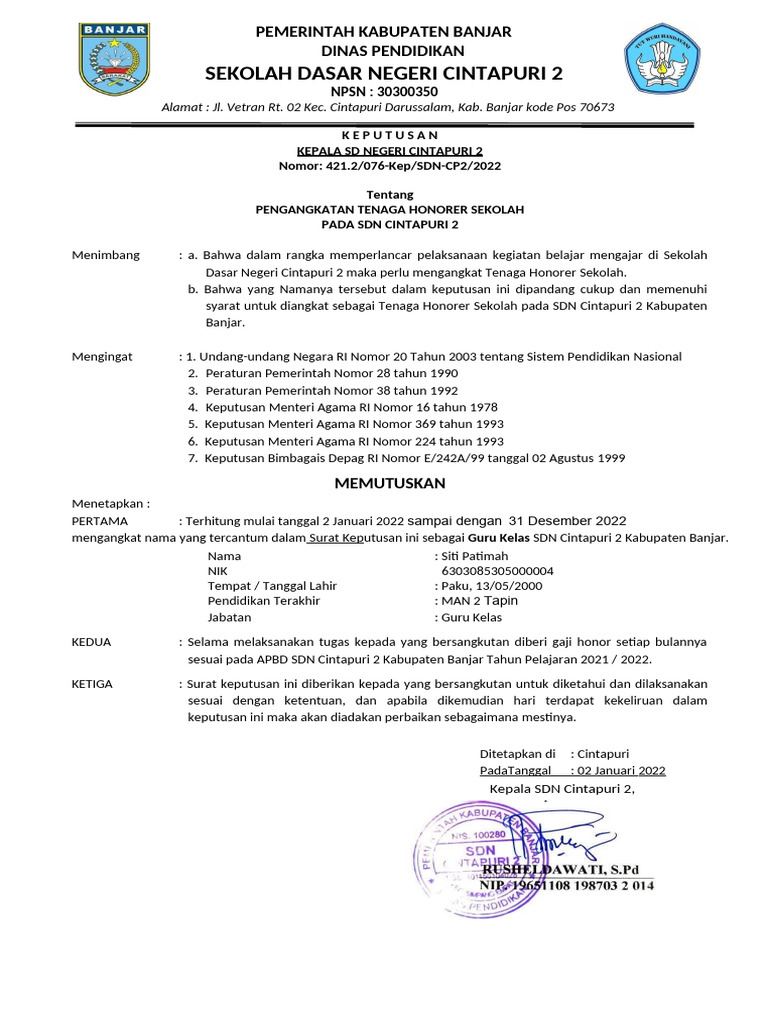 SK 2022 Patimah | PDF