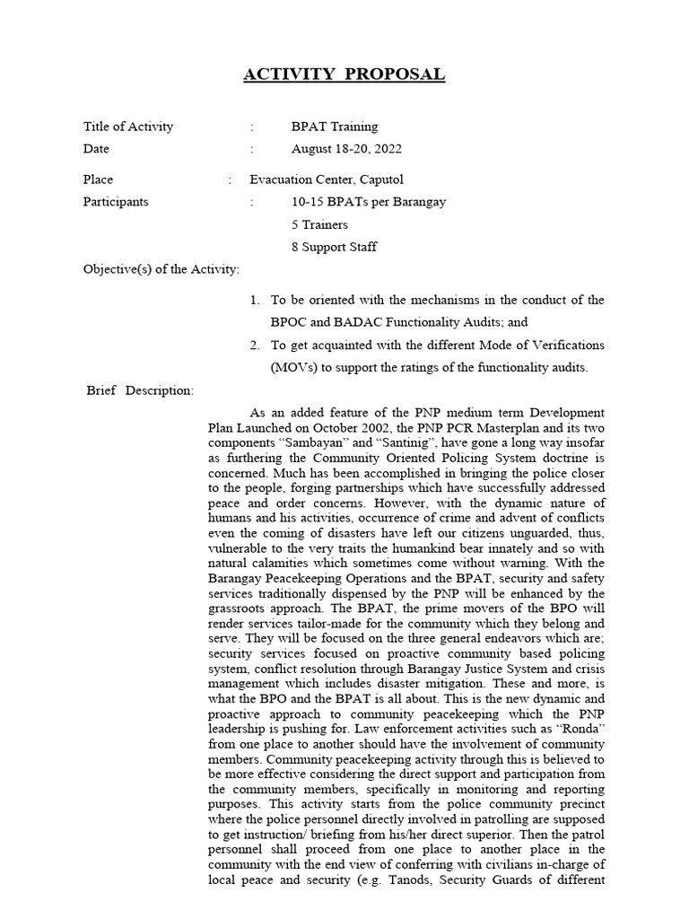 Activity Design - BPAT Training | PDF | Police | Government