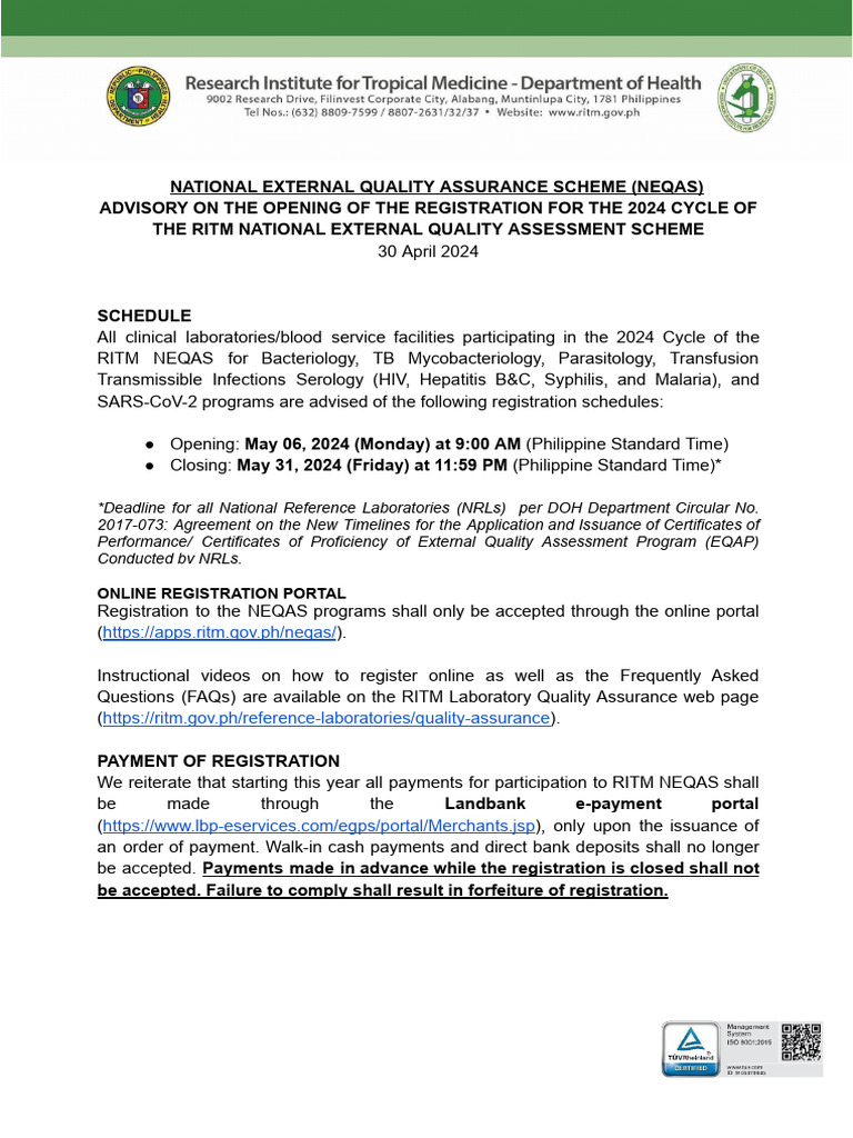 Advisory On The Opening of The Registration For The 2024 Cycle of The Ritm National External ...