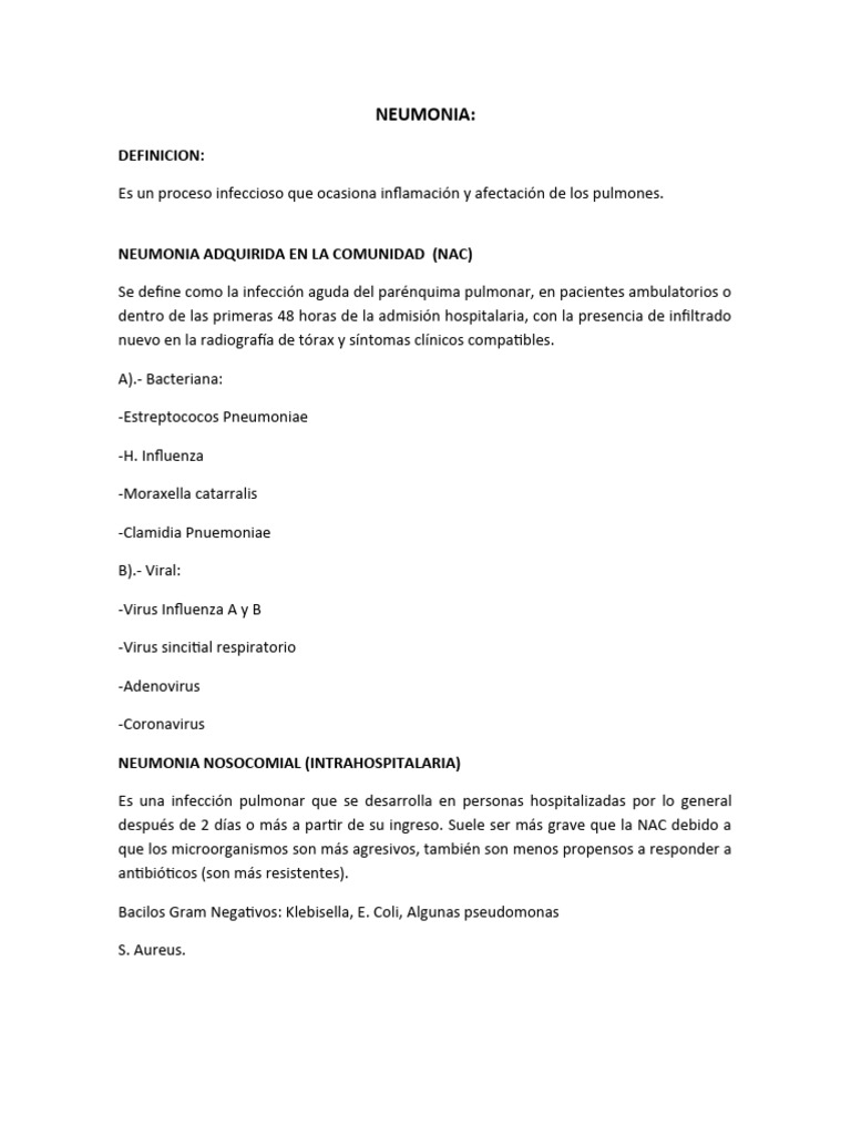 Tipos y Tratamientos de Neumonía | PDF | Neumonía | Medicina CLINICA
