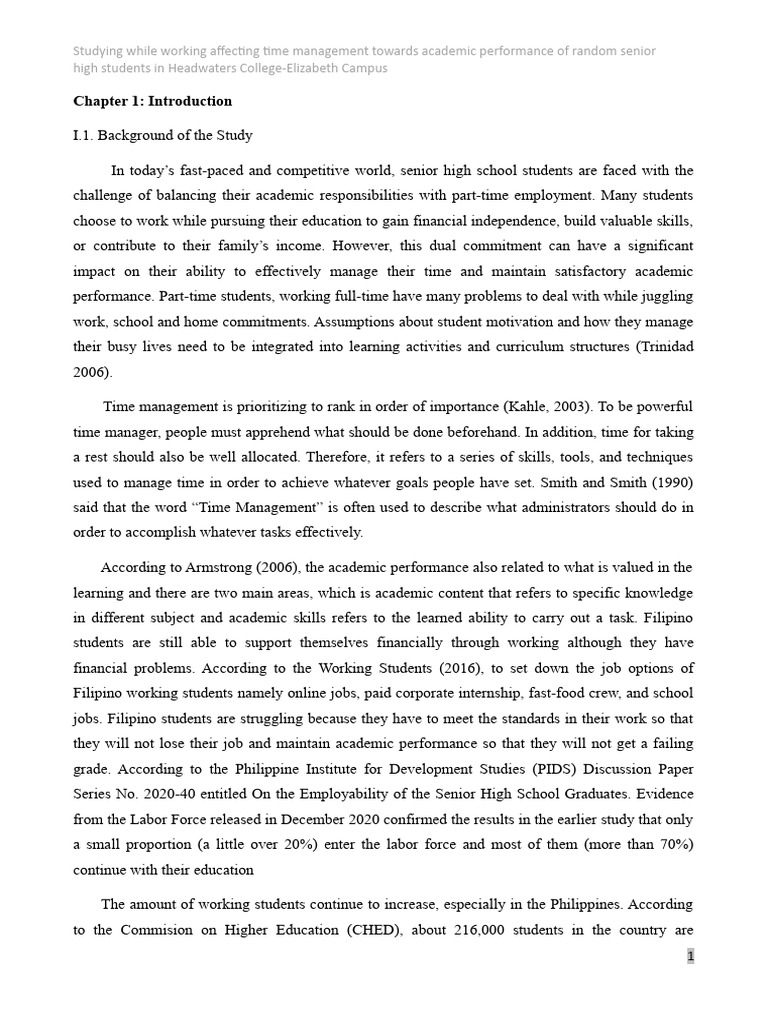 Studying While working affecting time management of random senior high ...