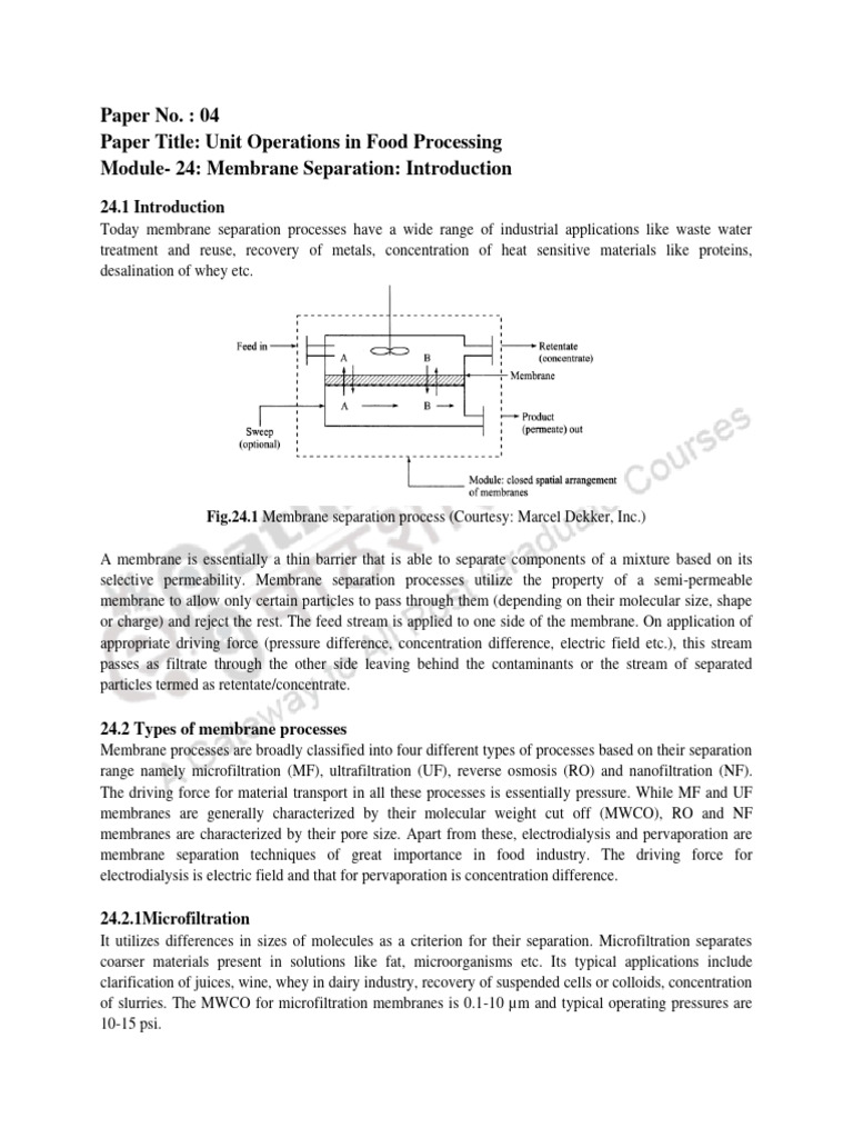 Membrane Separation in Food Processing | PDF | Membrane | Membrane ...
