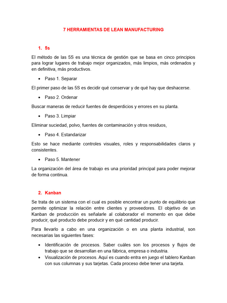 7 Herramientas de Lean Manufacturing | PDF | Lean Manufacturing ...