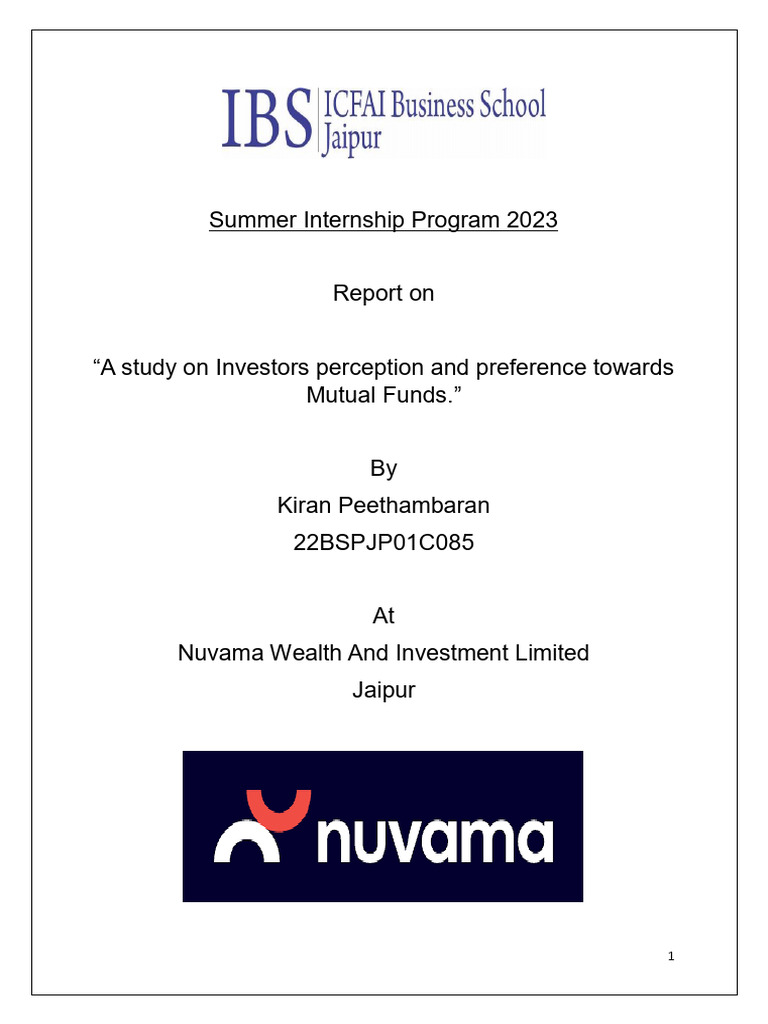 SIP Final Report Kiran Peethambaran | PDF | Investment Fund | Investing