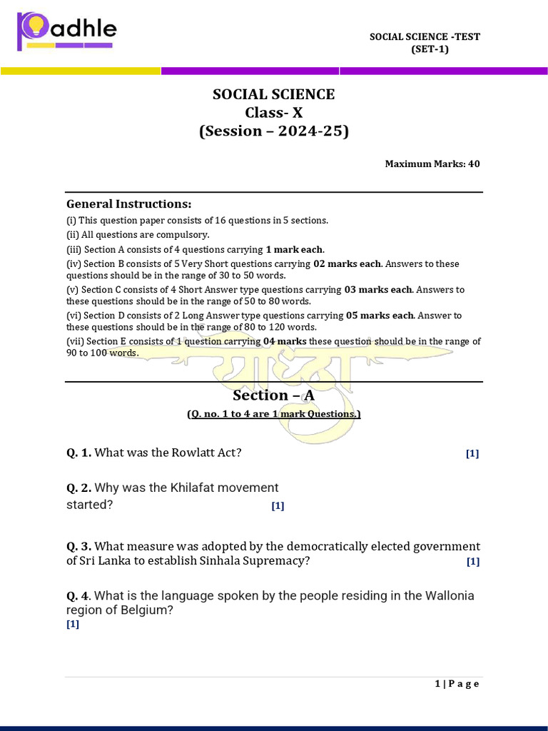 Social Science Class 10th IMPORTANT Questions For Board by Padhle ...
