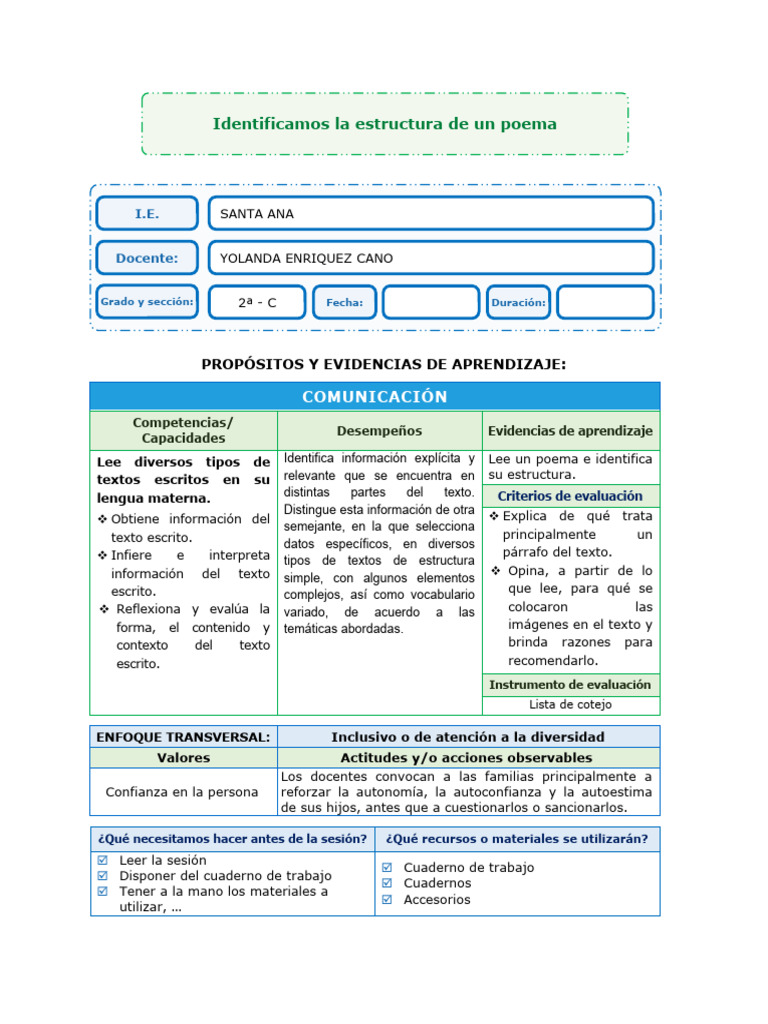 Identificamos La Estructura de Un Poema - COMUNICACION MAYO | PDF ...