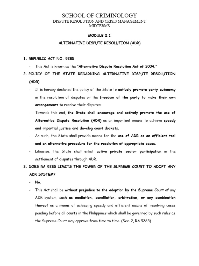 Criminology 6 - MODULE 2.1 | PDF | Alternative Dispute Resolution ...