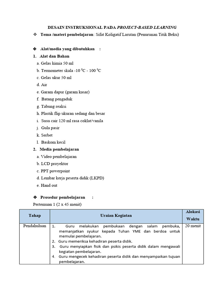 Desain Instruksional - Project Based Learning | PDF