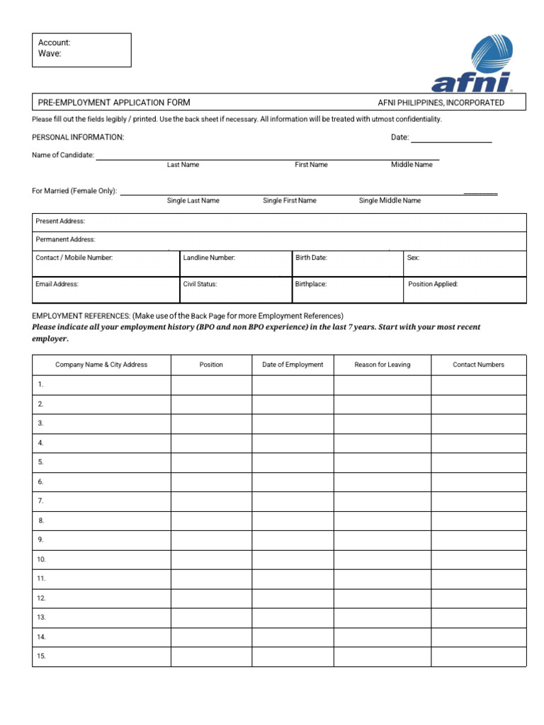 Pre-Employment Application Form | PDF | Background Check