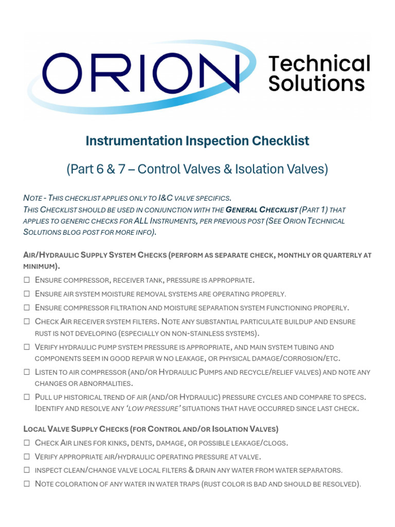 Valve Inspection Checklist Guide | PDF | Valve | Filtration