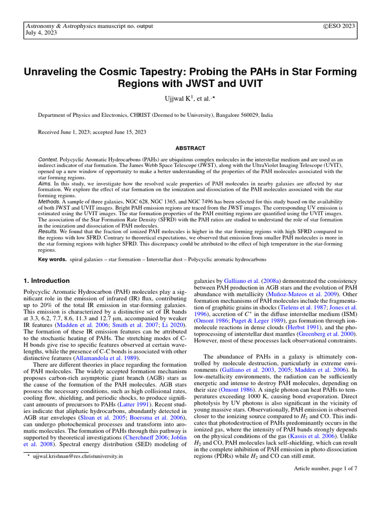 JWST Uvit V1 | PDF | Polycyclic Aromatic Hydrocarbon | Star Formation
