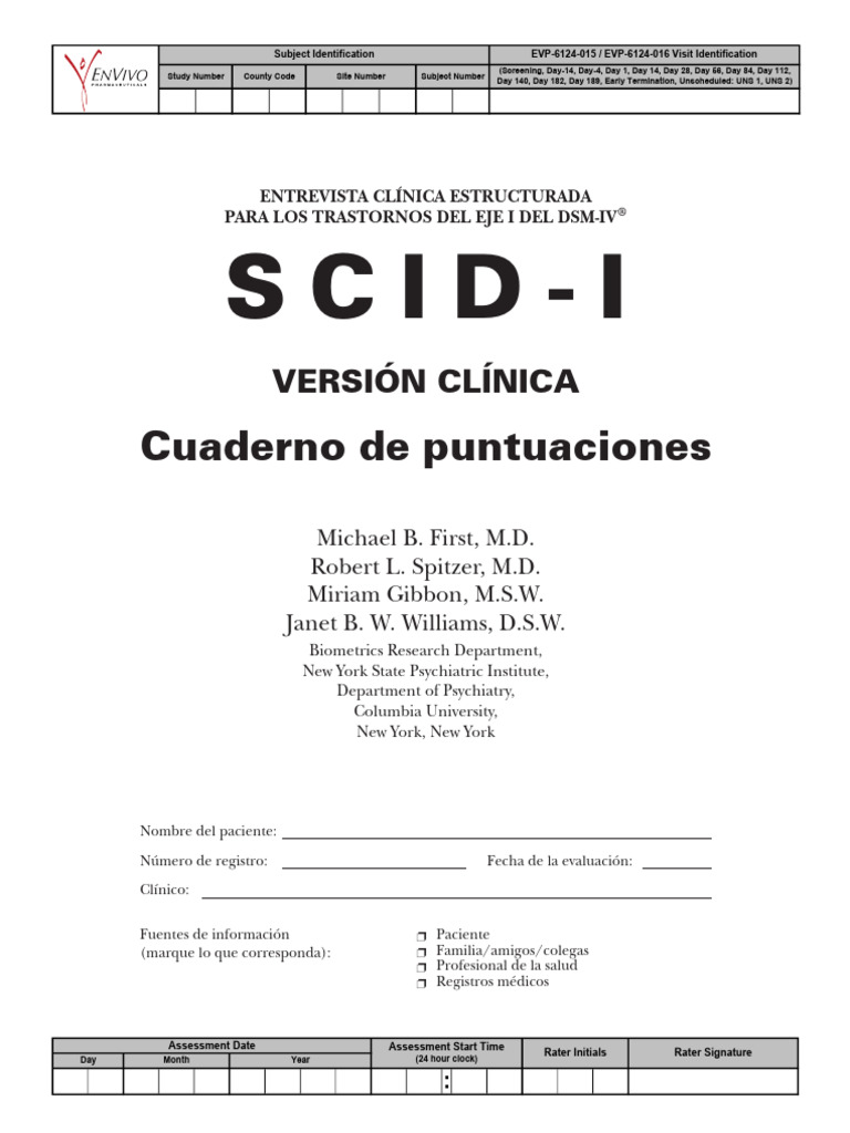 SCID I CV+Score+Sheet ESP+Spanish 29Jul2013 | PDF | Psicosis | Depresión (estado de ánimo)