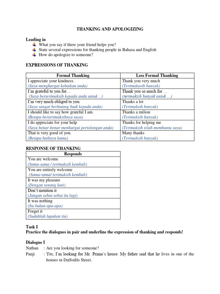 Language Guide: Thanking & Apologizing | PDF