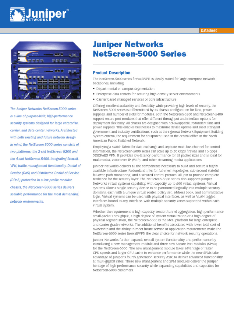 Juniper Networks NetScreen-5000 | PDF | Computer Network | Virtual Private Network