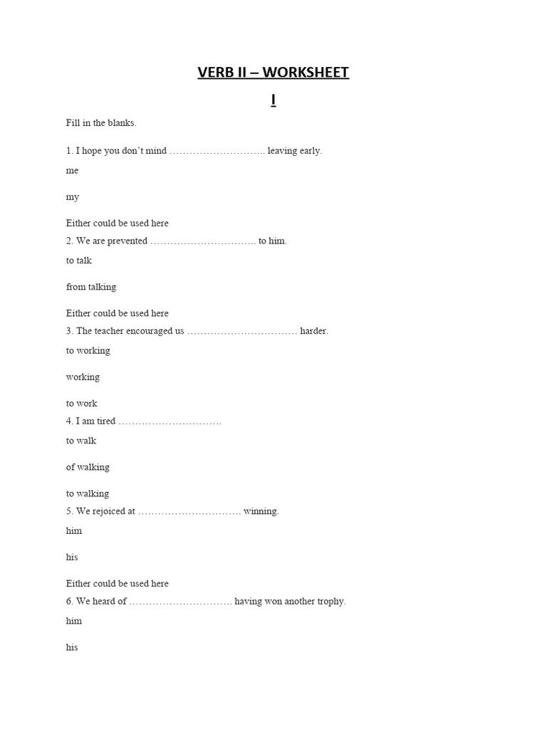 VERB - Work Sheet | PDF | Linguistics