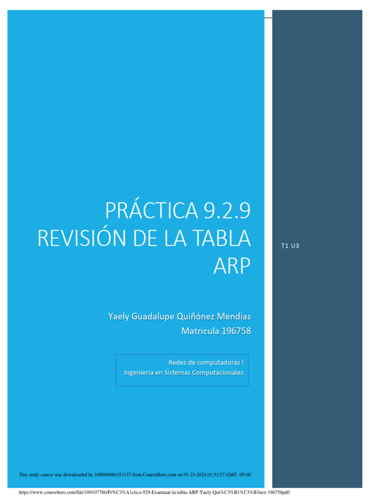 PR Ctica 9.2.9 Examinar La Tabla ARP Yaely Qui Nez 196758 PDF | PDF | Ingeniería Informática ...
