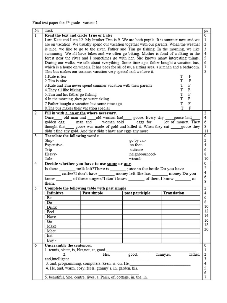 Final Test Paper The 5th Grade Variant 2 | PDF