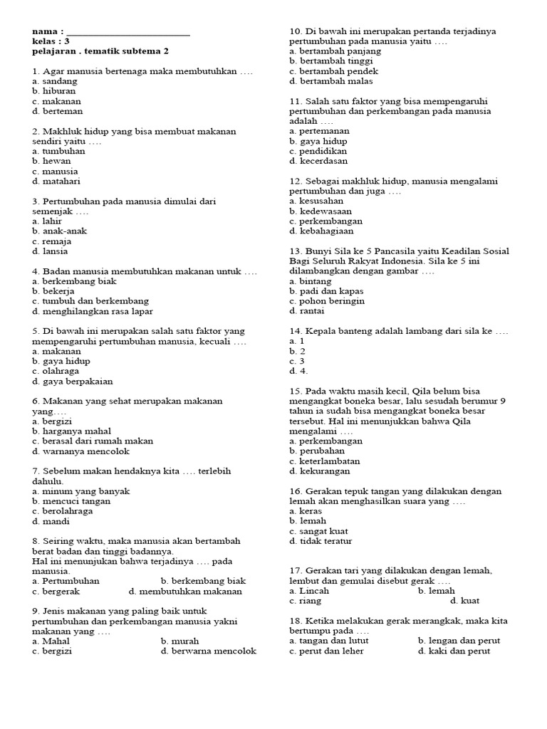 Soal Tema 1 Subtema 2 | PDF