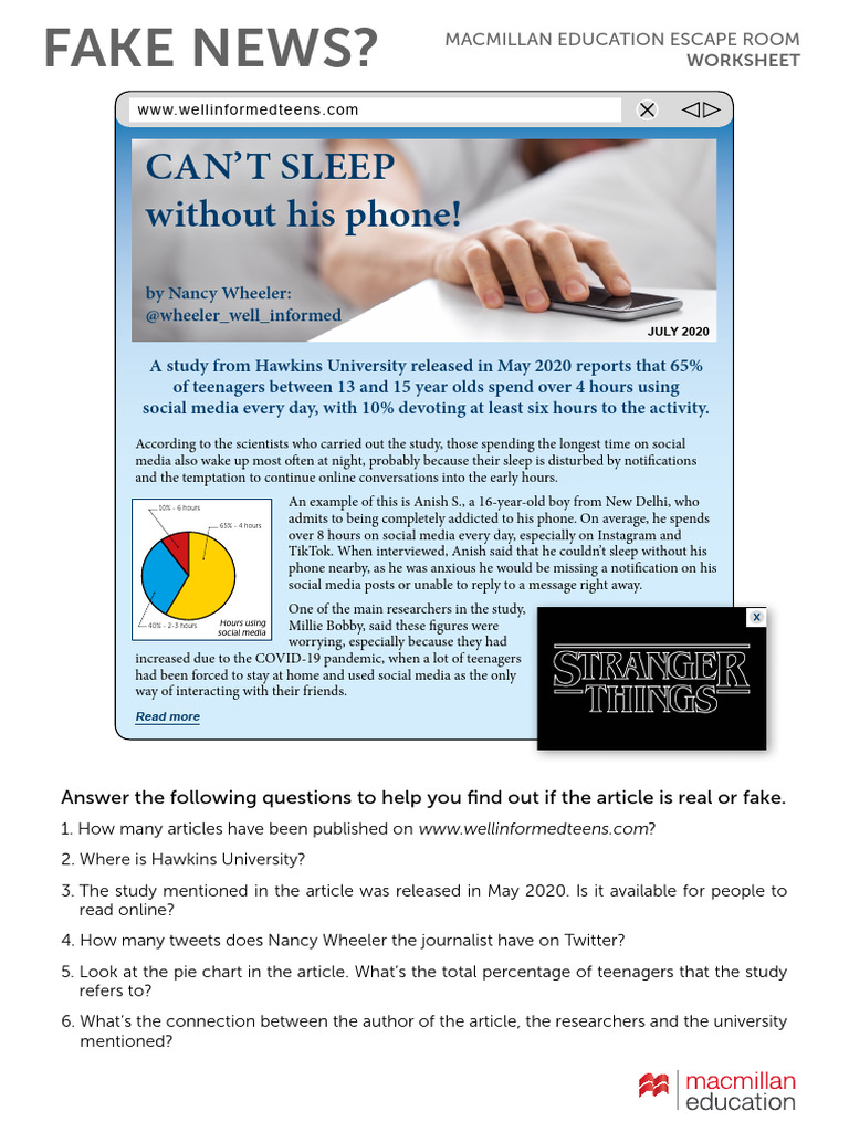 Fake News Teacher Worksheet | PDF | Social Media | Popular Culture ...