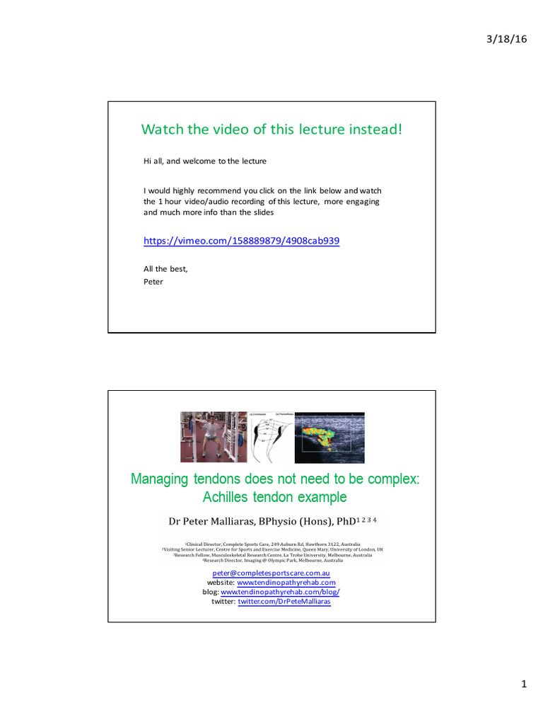 Modern Tendinopathy Management | PDF | Lower Limb Anatomy | Limbs (Anatomy)