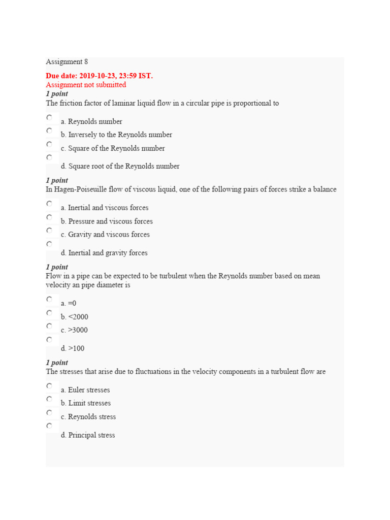 Assignment 8 | PDF | Reynolds Number | Fluid Dynamics
