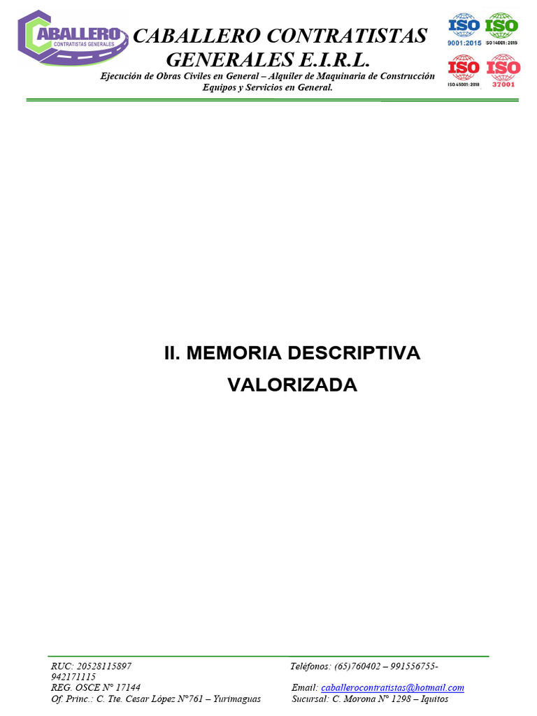 II. - MEMORIA DESCR. VALORIZADA, 100% Ok | PDF | Hormigón | Material compuesto