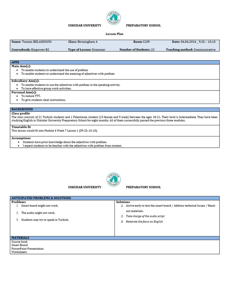 Lesson Plan - Grammar b2 | PDF | Human Communication | Learning