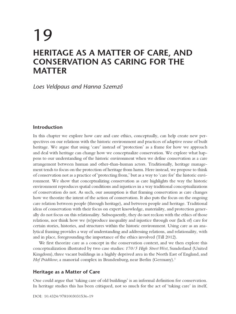 Heritage As A Matter of Care, and Conservation As Caring For The Matter ...