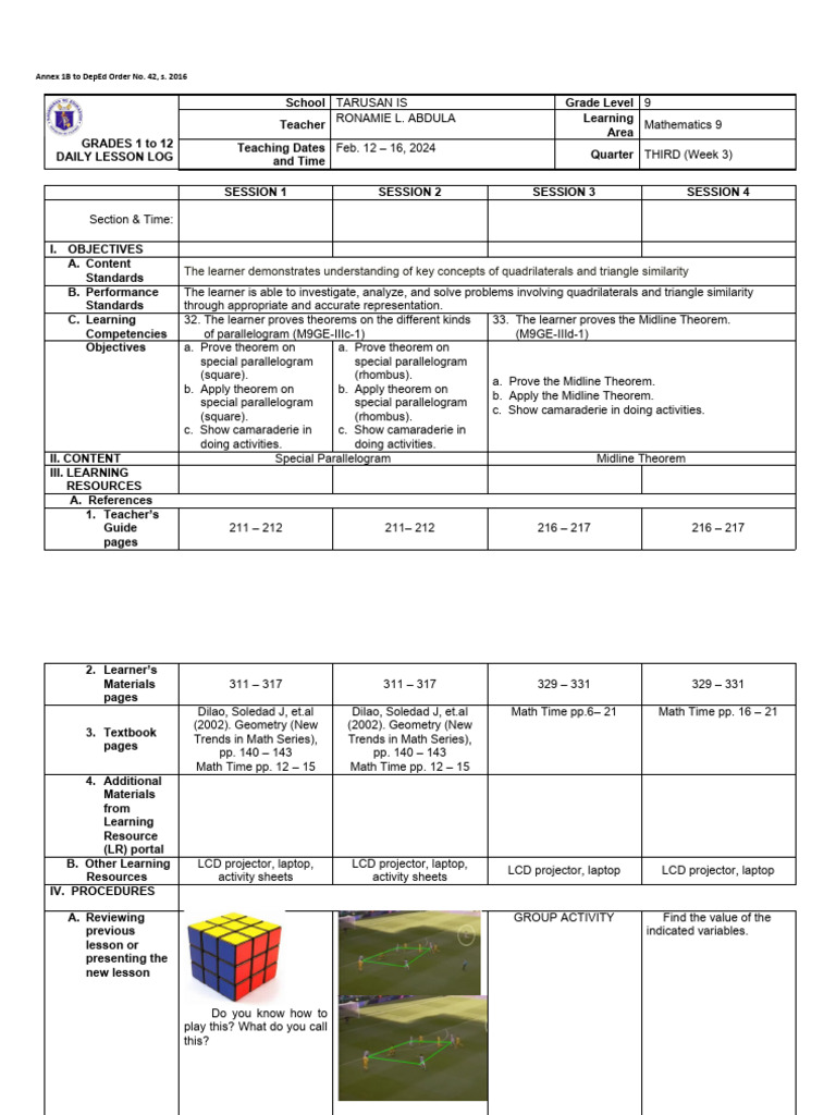 DLL-3rd-week 13-17 | PDF | Perpendicular | Mathematics