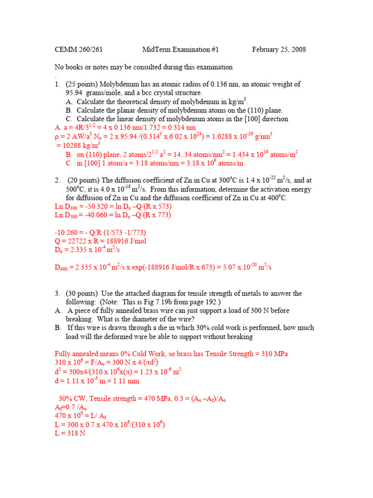 CME 260 MidTerm - 1 Solutions 2008 | PDF | Yield (Engineering) | Applied And Interdisciplinary ...