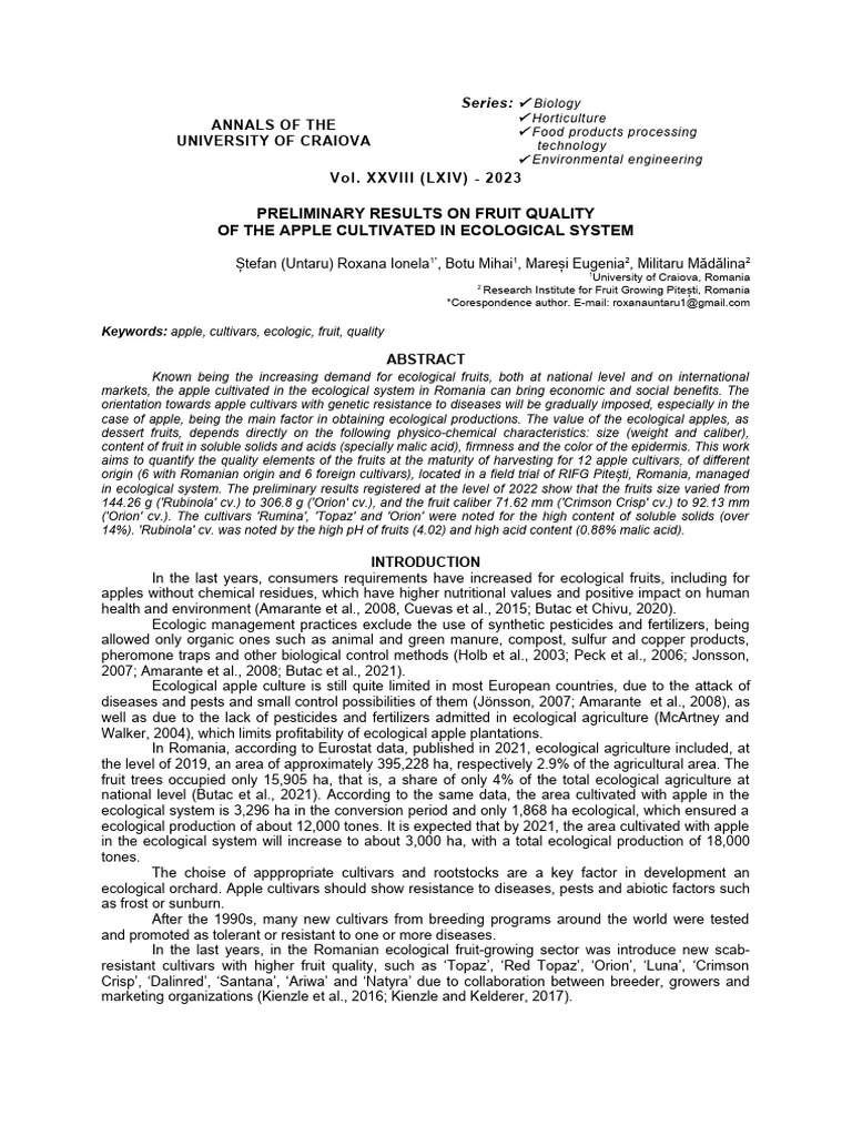 Lucrare PT Craiova Untaru Roxana | PDF | Coefficient Of Variation | Apple