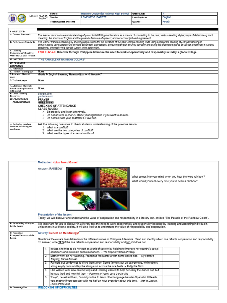 4thQ Comp.7 LP | PDF | Learning | Teachers