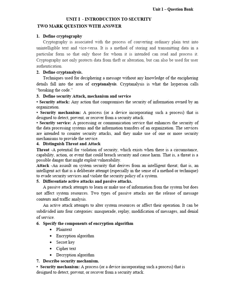 Unit1 Cryptography and Cyber Security | PDF | Encryption | Cryptography