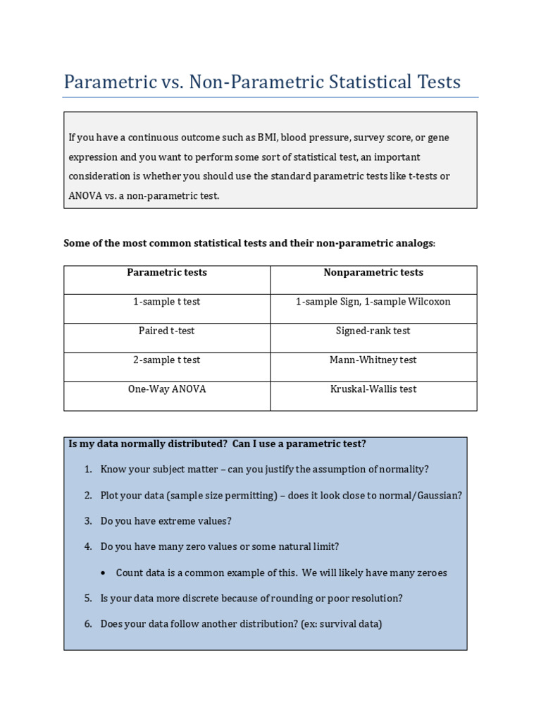 Statistical Tests: Parametric vs. Non-Parametric | PDF | Student's T ...