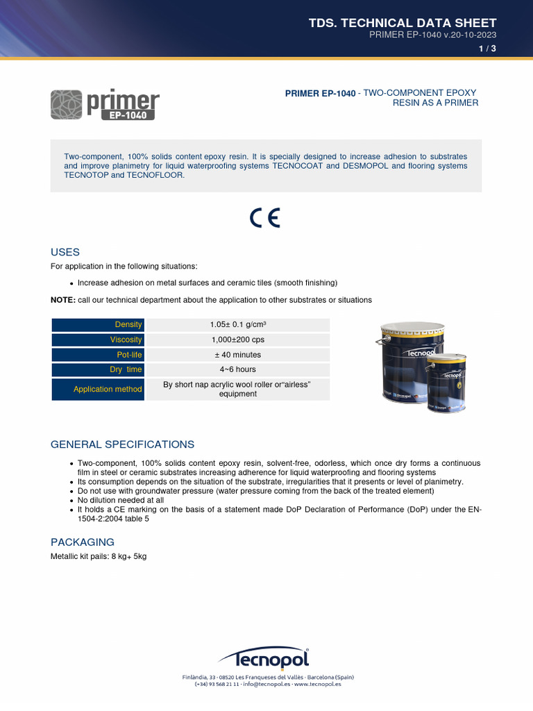 TDS en Primer Ep 1040 | PDF | Flooring | Epoxy