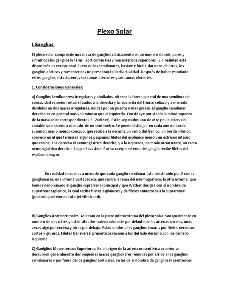 Plexo Solar: Ganglios y Ramas Nerviosas | PDF | Abdomen | Anatomia animal