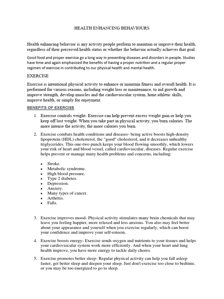HEALTH ENHANCING BEHAVIOURS.docx | PDF | Yoga | Meditation