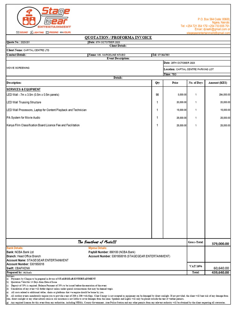 Stage Gear Quotation - CCL 2023 - 201 | PDF | Financial Services | Banking