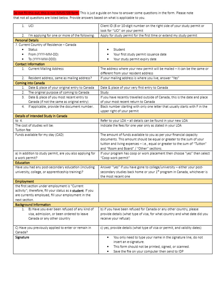 IMM5709 Form Answer Guide | PDF | Travel Visa | Tuition Payments