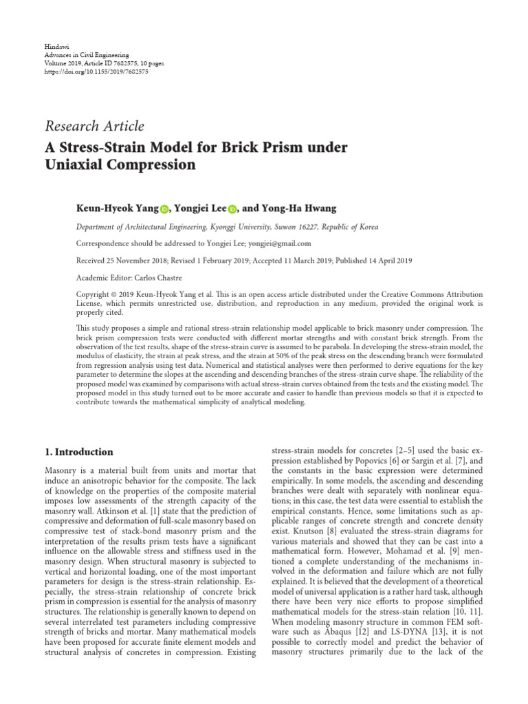 A_Stress-Strain_Model_for_Brick_Prism_under_Uniaxi | PDF | Deformation ...