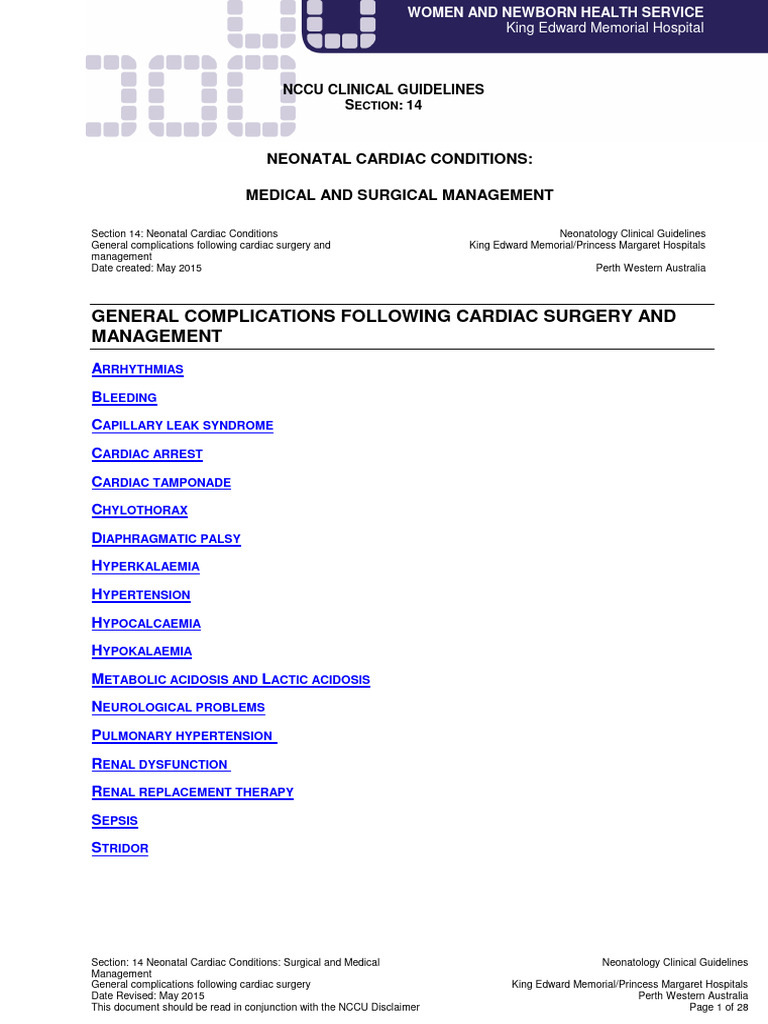 General Complications Following Cardiac Surgery and Management | PDF ...
