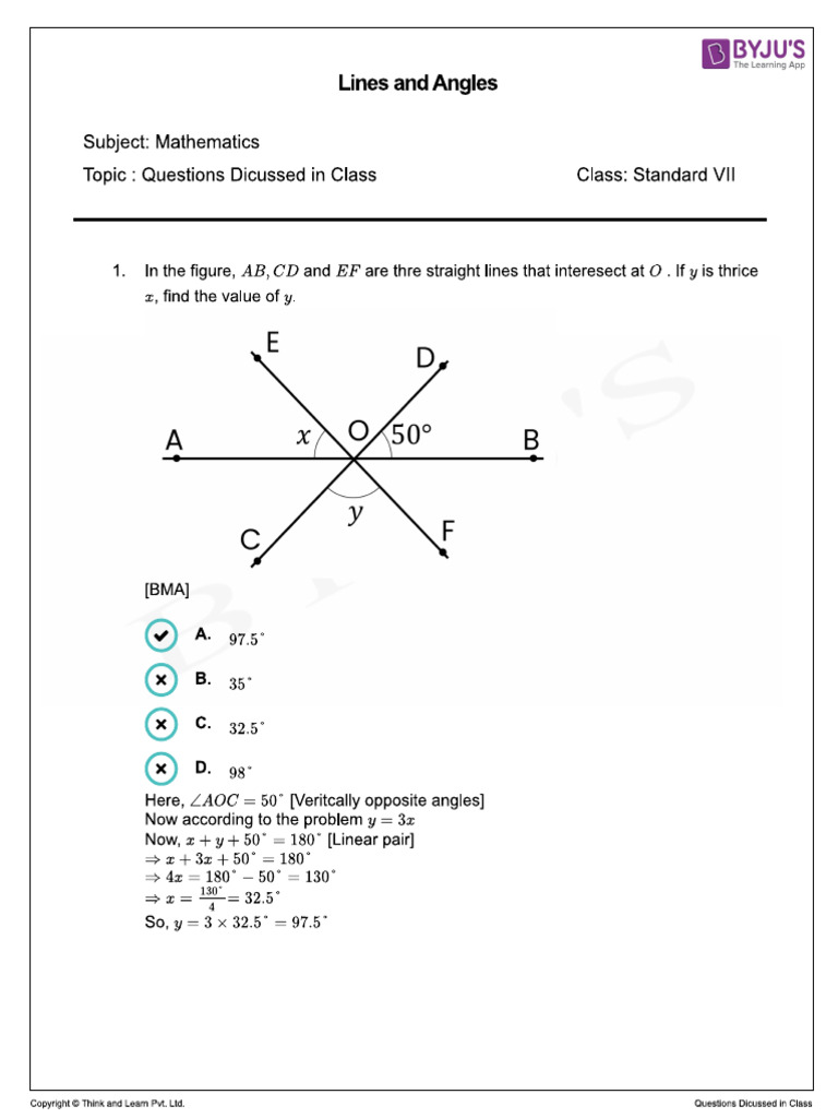 Pre Read - Lines and Angles - in CLASS | PDF