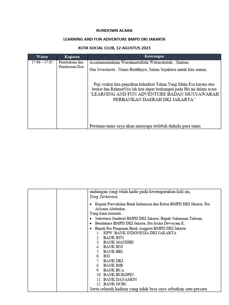 Script MC Acara BMPD DKI Jakarta | PDF