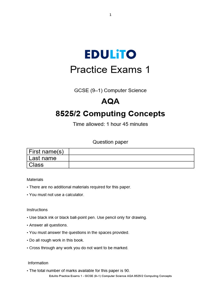 Edulito Practice Exams 1 AQA 8525-2 Computing Concepts | PDF | Computer ... Edulito Practice Exams 1 AQA 8525-2 Computing Concepts | PDF | Computer ...