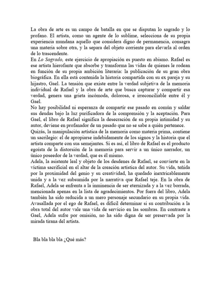 La obra de arte es un campo de batalla que pone en disputa lo sagrado y lo profano | PDF