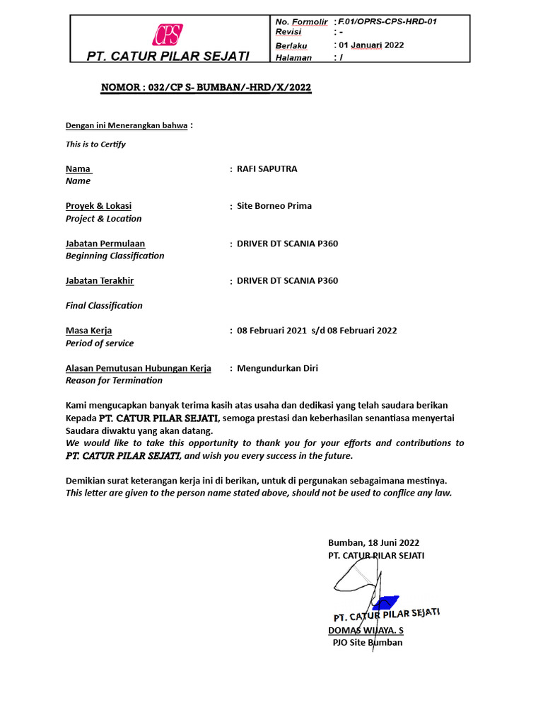 Pengalaman Rafi Pt. CPS | PDF