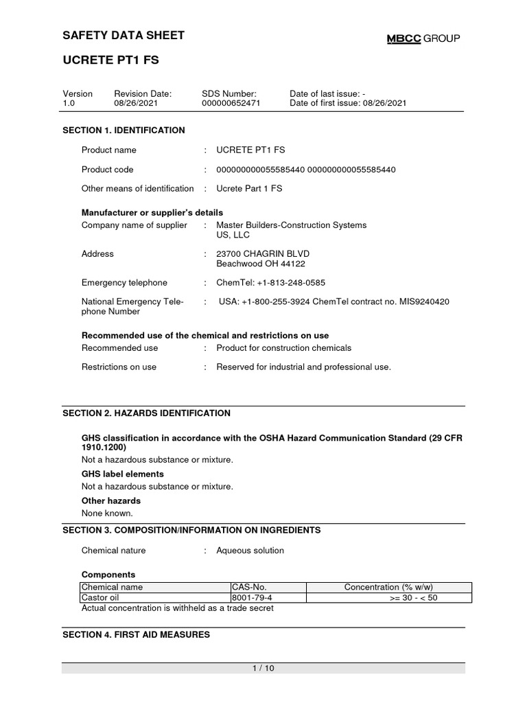 Ucrete Pt1 Fs Sds en Us | PDF | Toxicity | Dangerous Goods