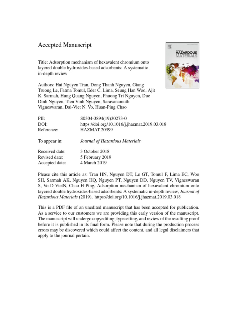 Adsorption Mechanism of Hexavalent Chromium Onto Layered Double ... Adsorption Mechanism of Hexavalent Chromium Onto Layered Double ...