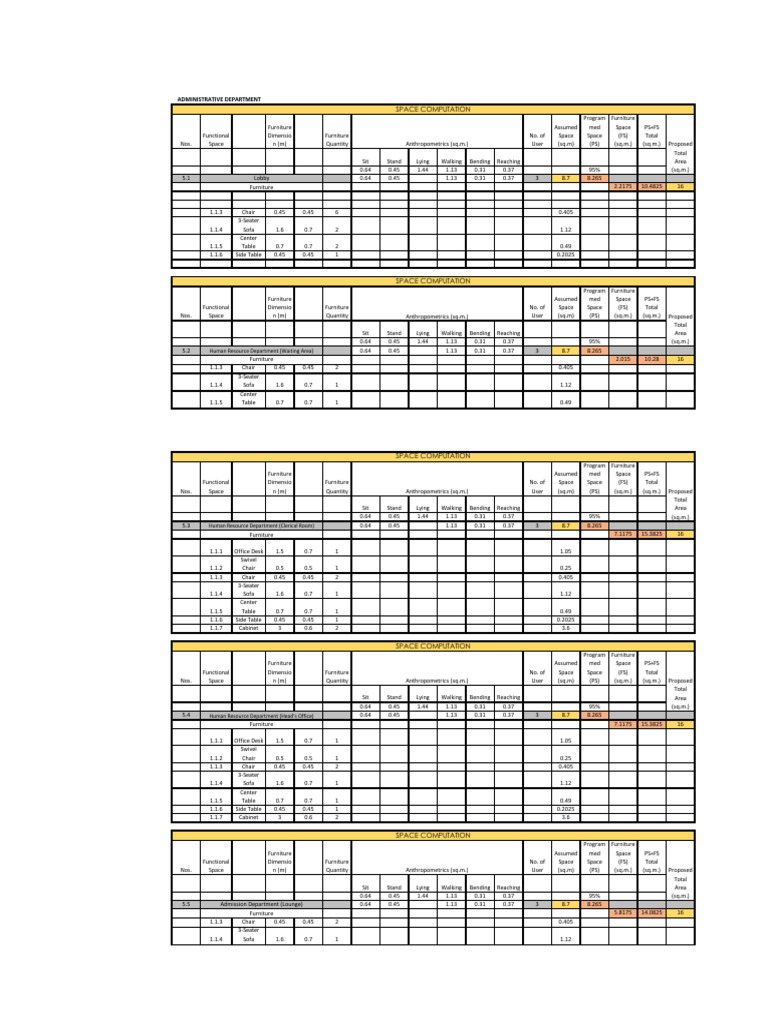 Space Prog | PDF | Desk | Chair